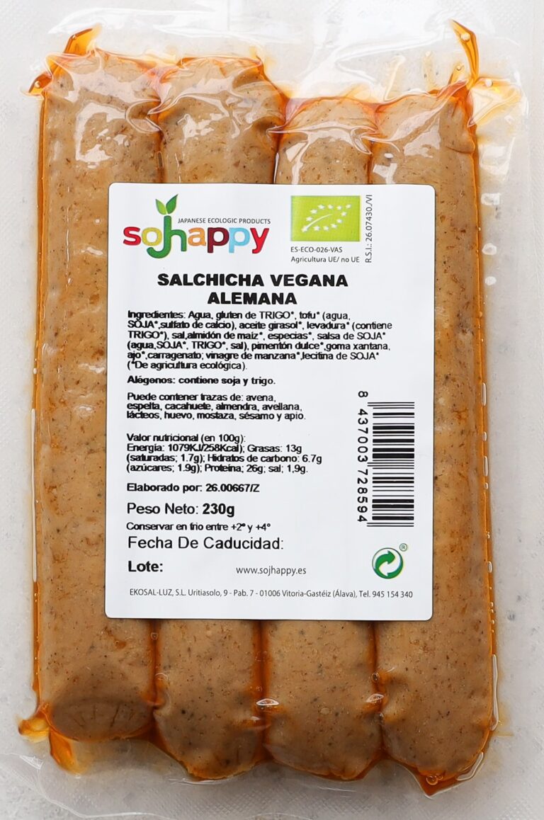 VEGGISALCHICHA VEGANA ALEMANA (ECOLÓGICO) - Sojhappy | Japanese ...